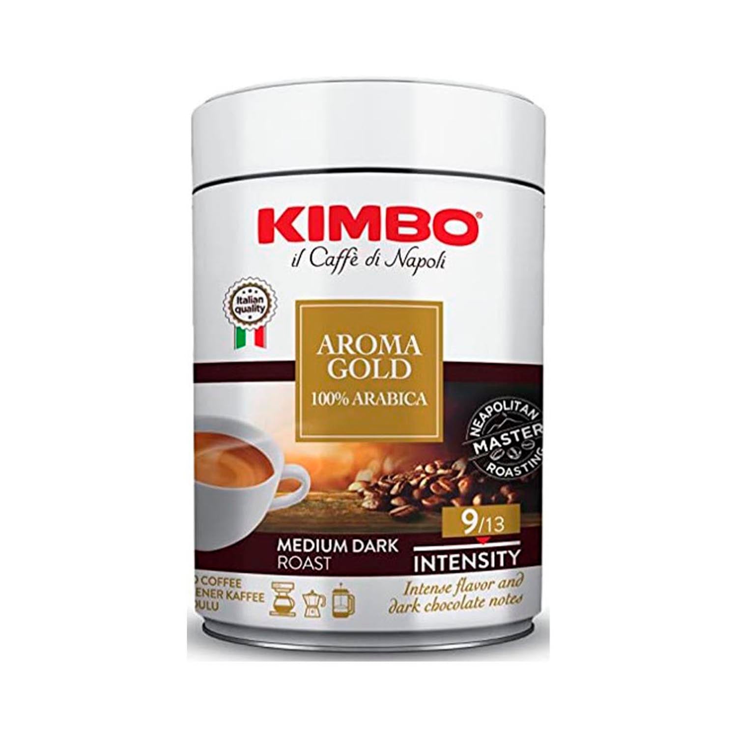 Cafe Kimbo Tostado y Molido Aroma Oro Lata de 250 g| Antazara Gourmet